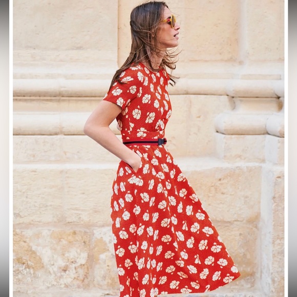 Boden | Dresses | Boden Ruth Floral Midi Dress In Red Size 8 | Poshmark